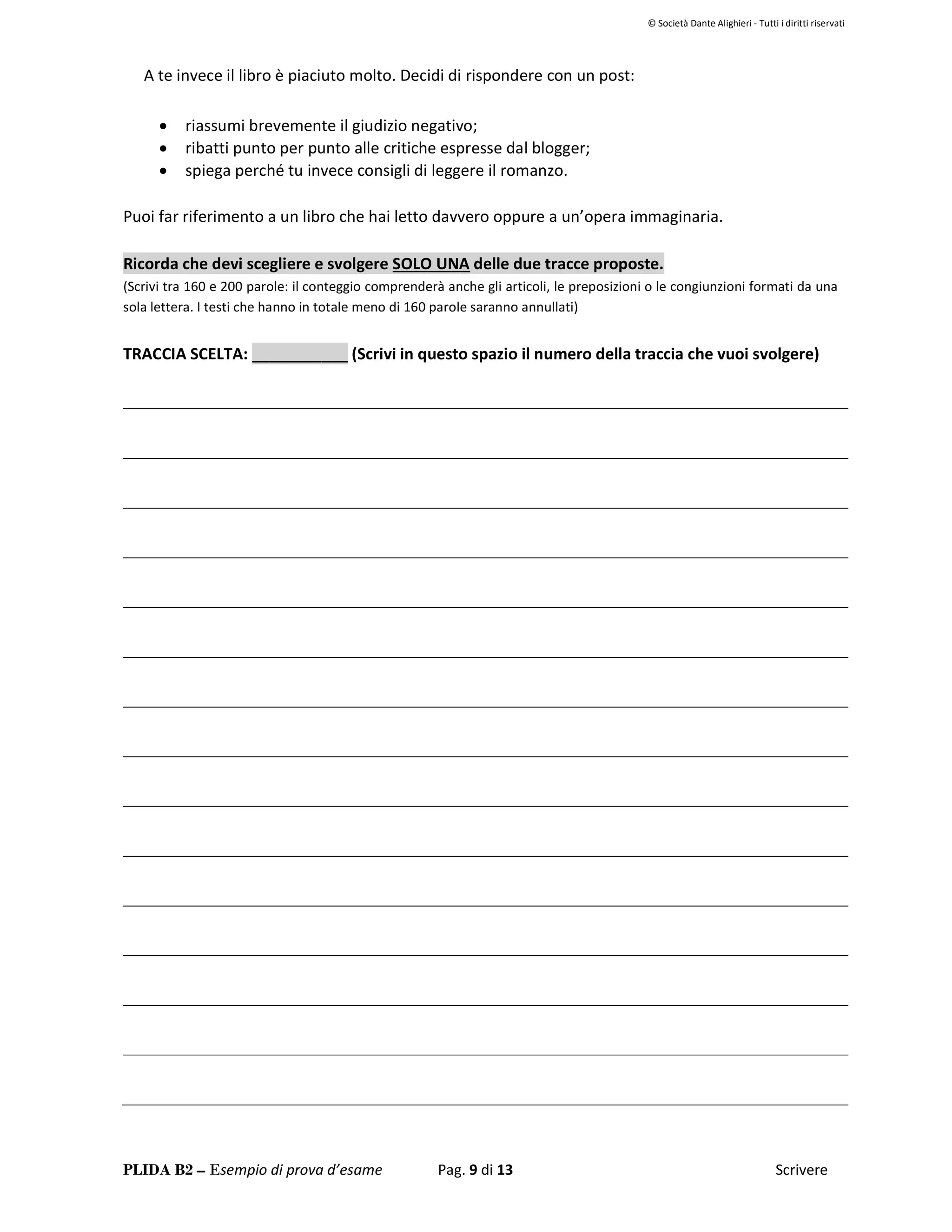 Plida b2 prova esempio - scrivere | PDF