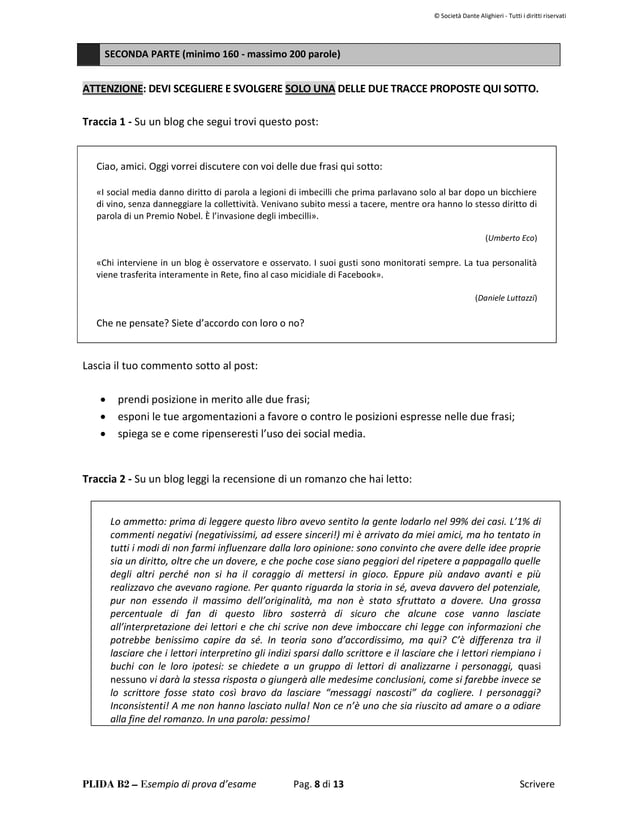 Plida b2 prova esempio - scrivere