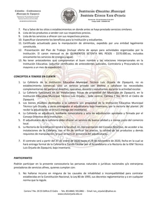 Pliego cafeteria 2020 iem luis orjuela | PDF