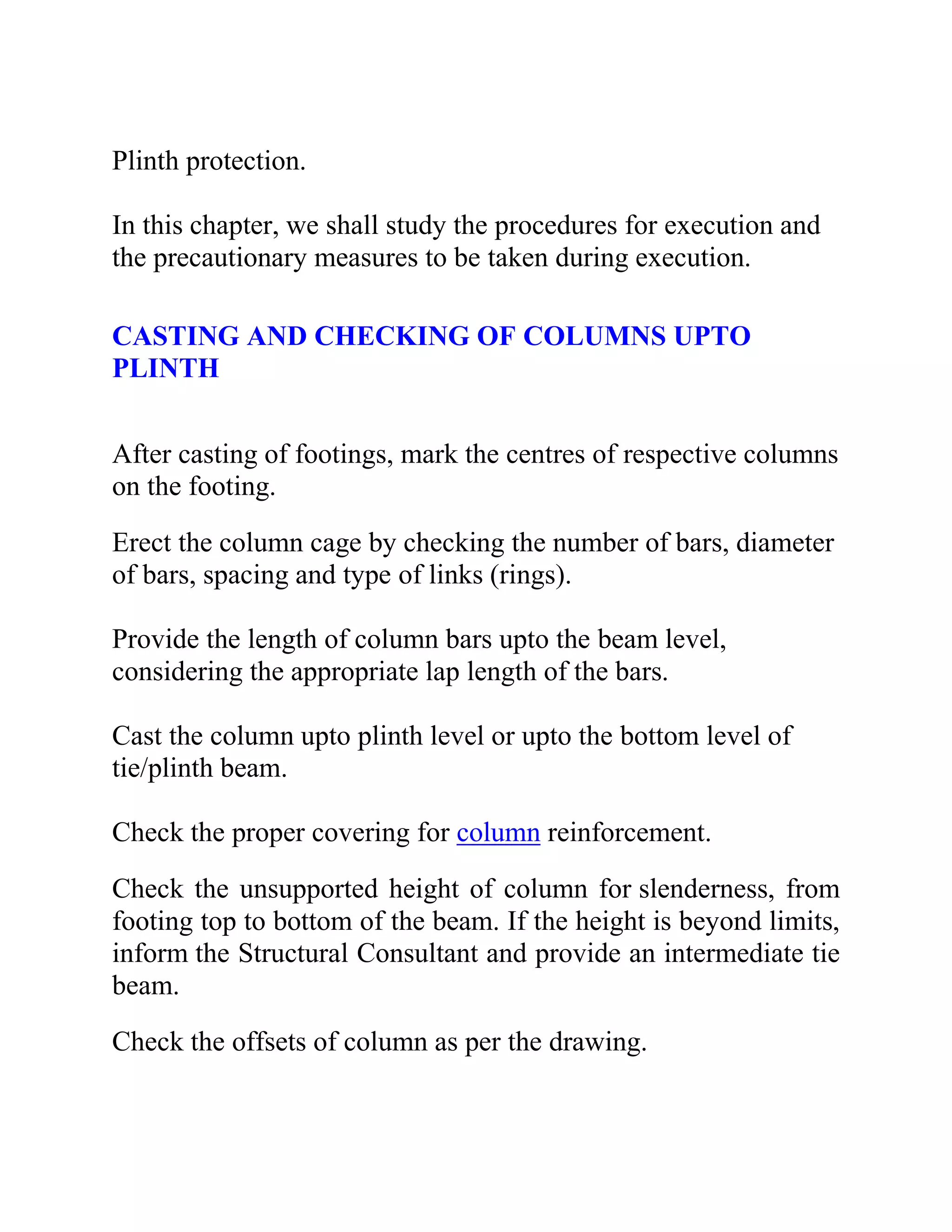 Plinth beam work procedure - checklist, protection | PDF