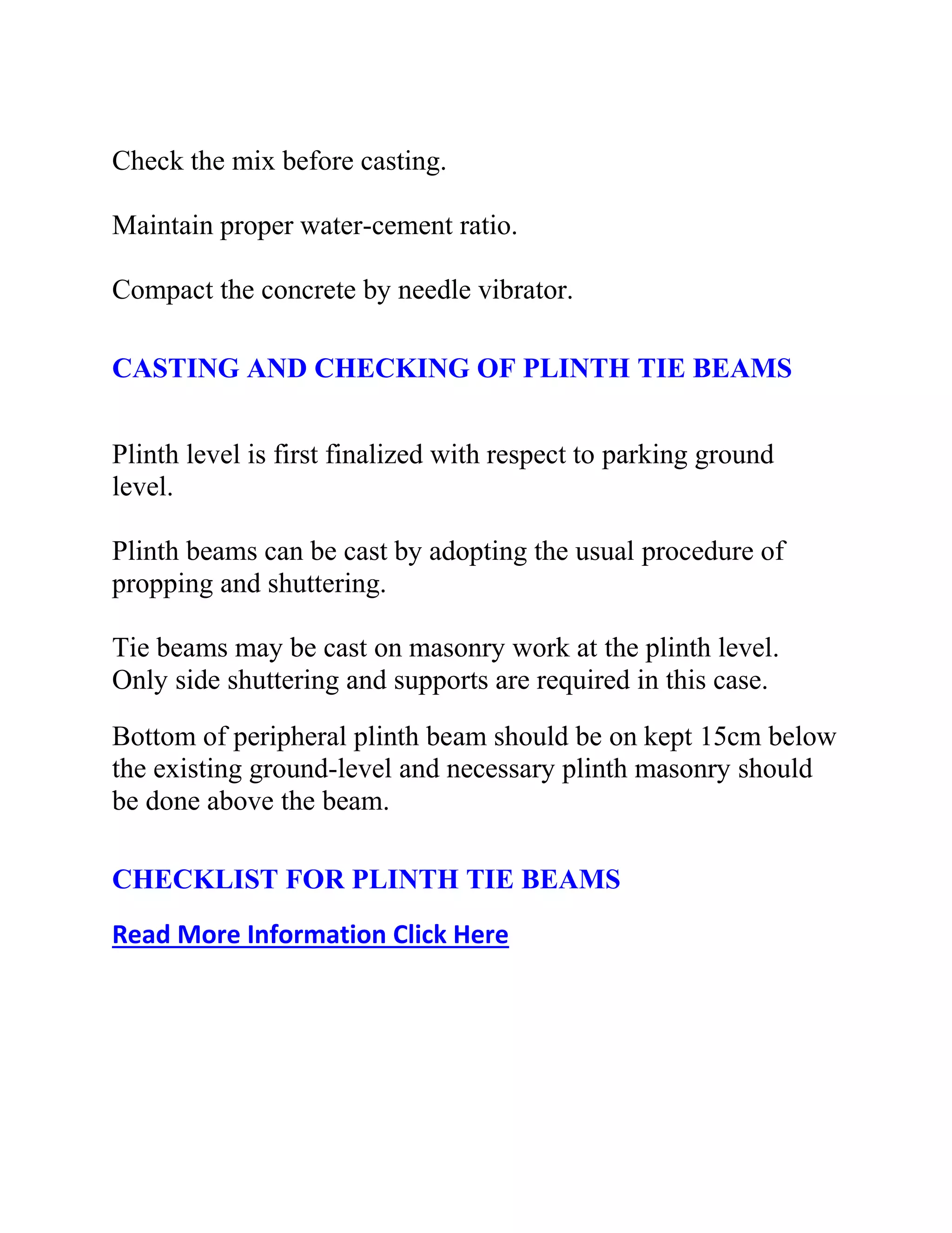 Plinth beam work procedure - checklist, protection | PDF