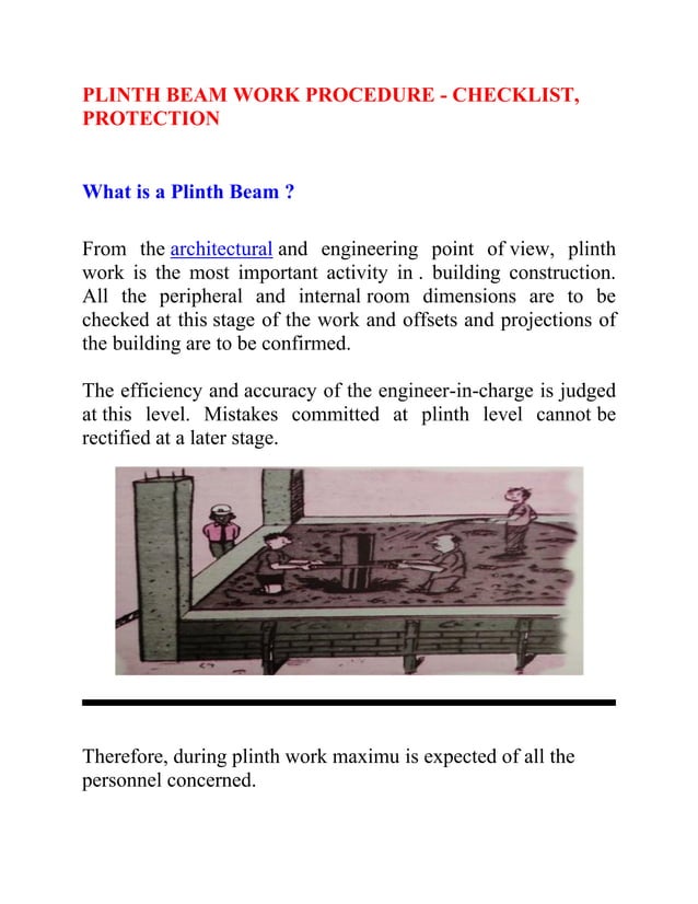 Plinth beam work procedure - checklist, protection | PDF