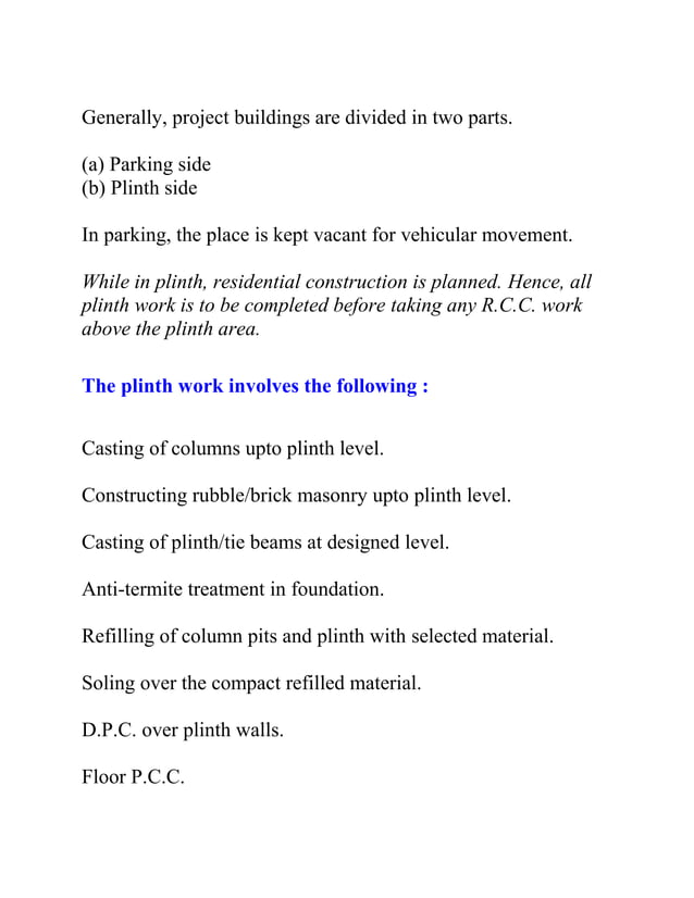 Plinth beam work procedure - checklist, protection | PDF