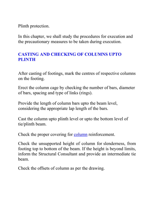 Plinth beam work procedure - checklist, protection | PDF