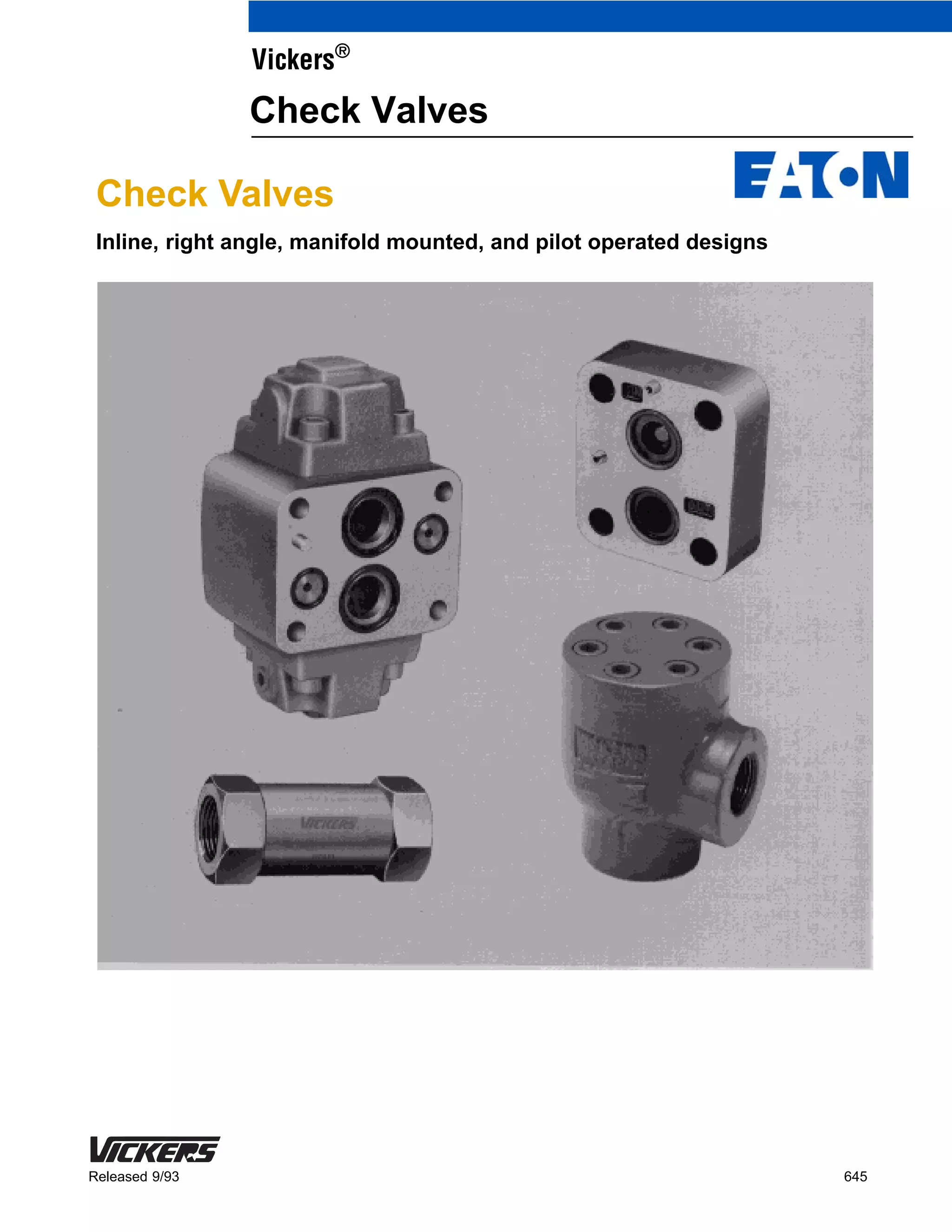 Nomenclature of check valves by vickers, eaton | PDF