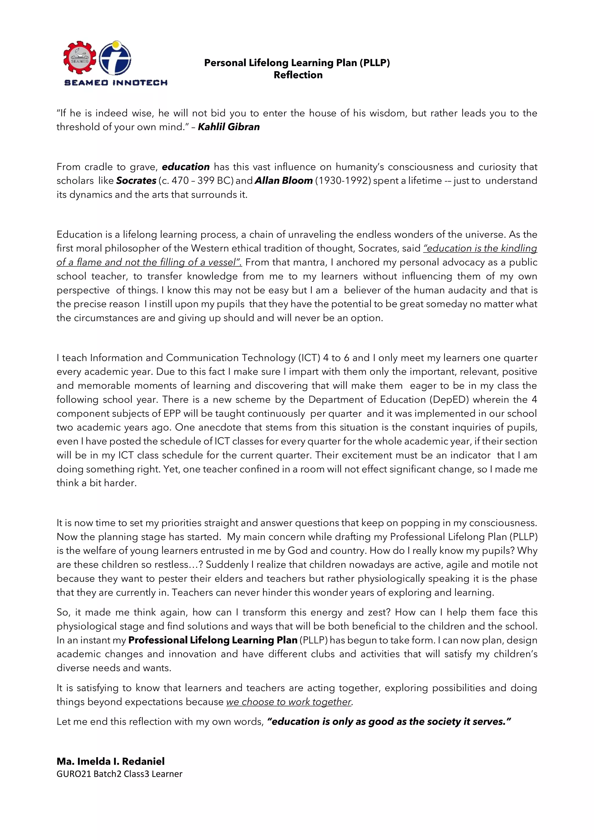 PLLP Reflection Paper | PDF