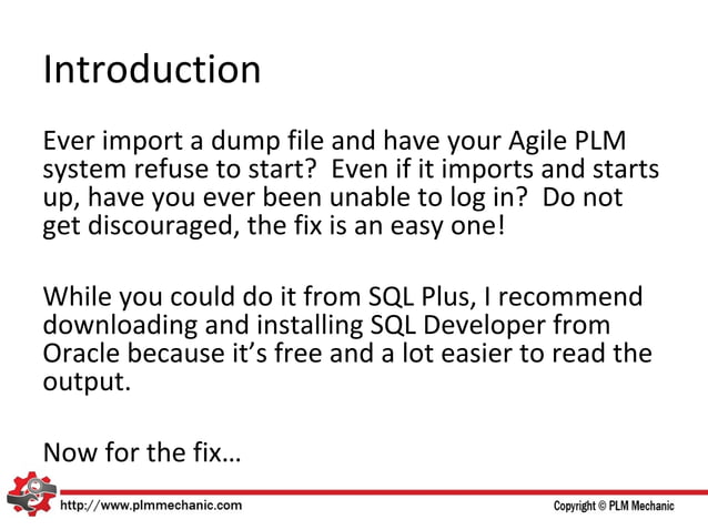 Help! Agile PLM won’t start after a database import! | PPT | Databases | Computer Software and ...