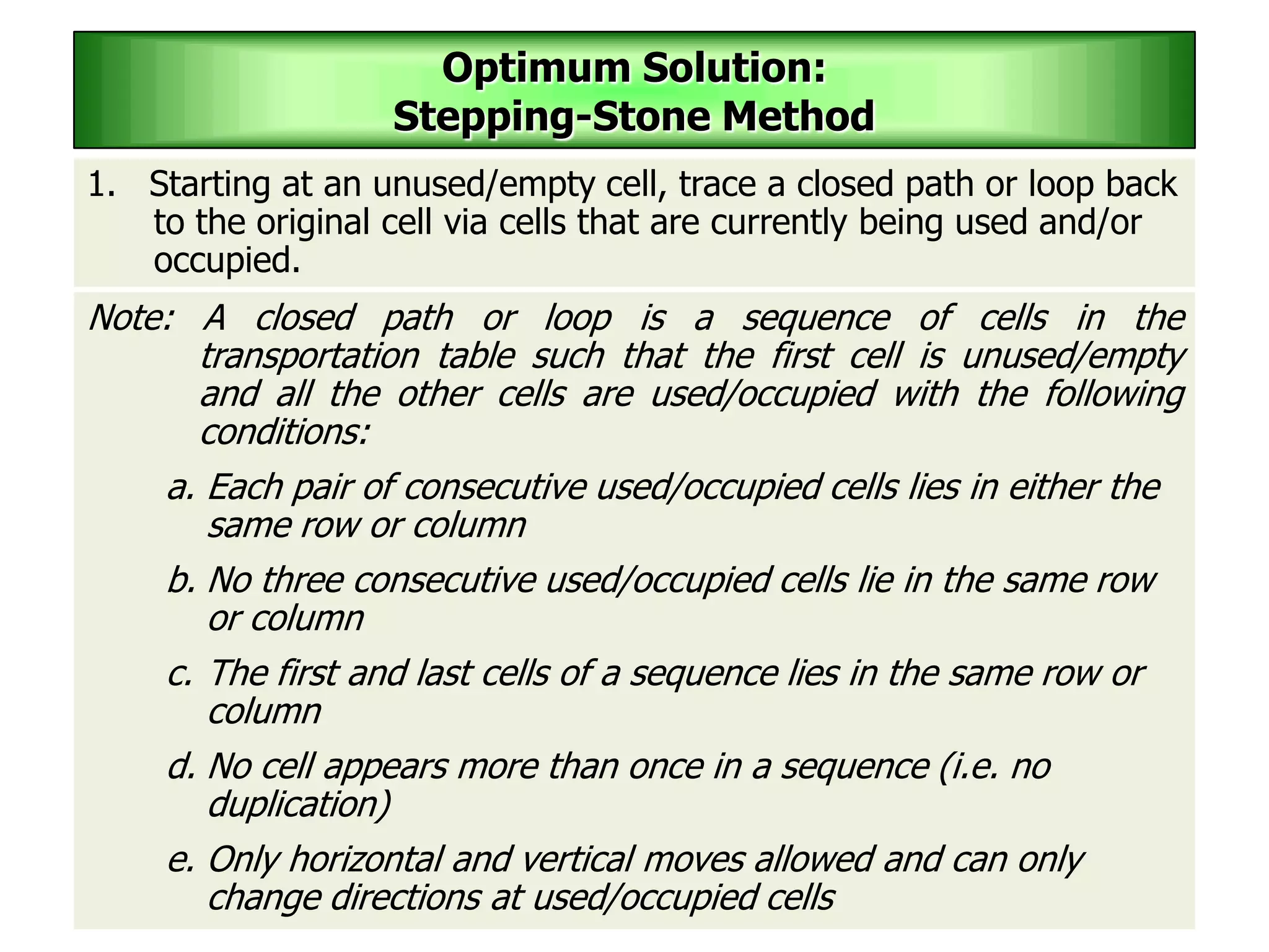 transporation problem - stepping stone method | PPTX