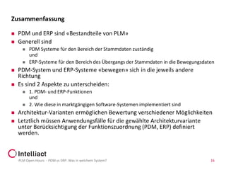 PLM Open Hours - PDM vs ERP - Was in welchem System | PPT