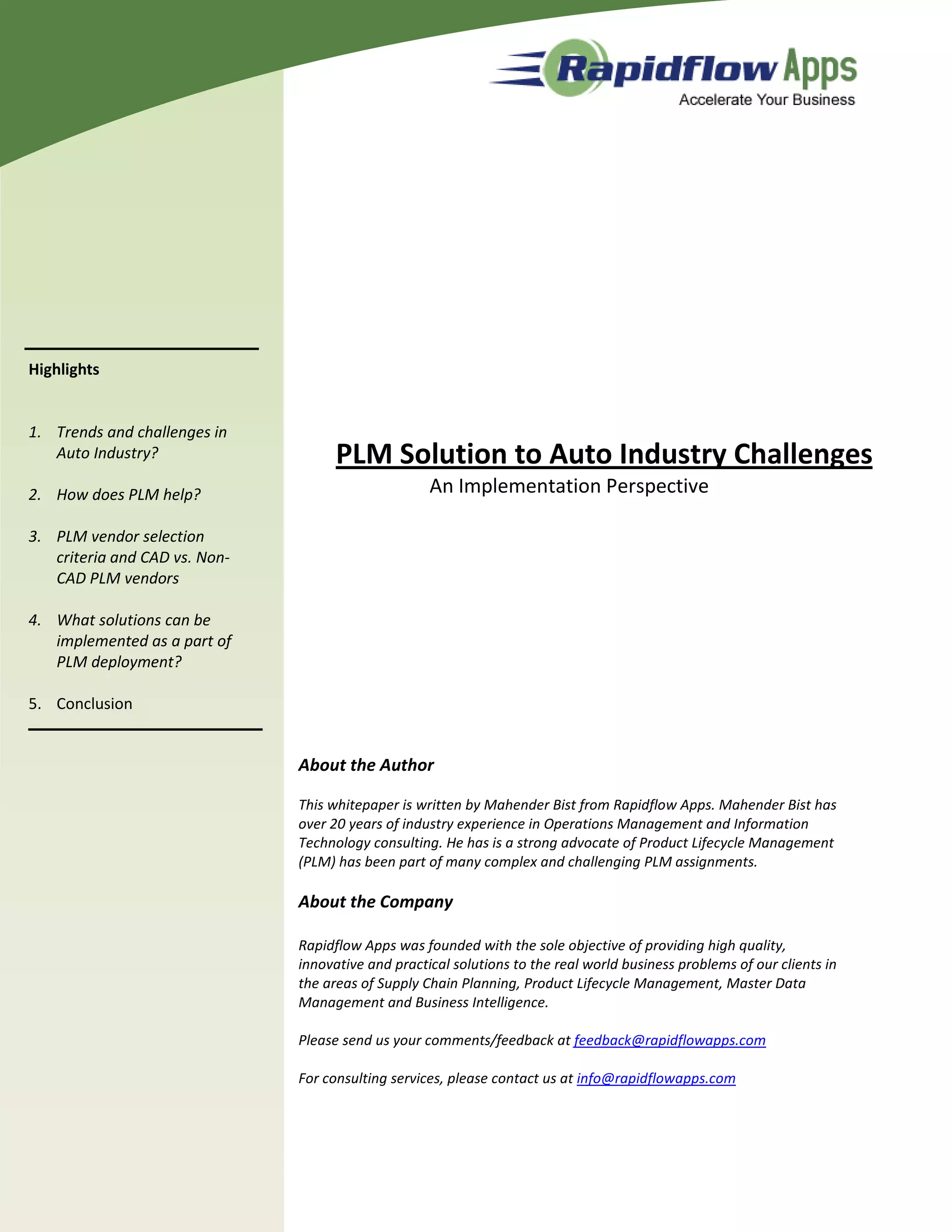 PLM solution to auto industry challenges | PDF