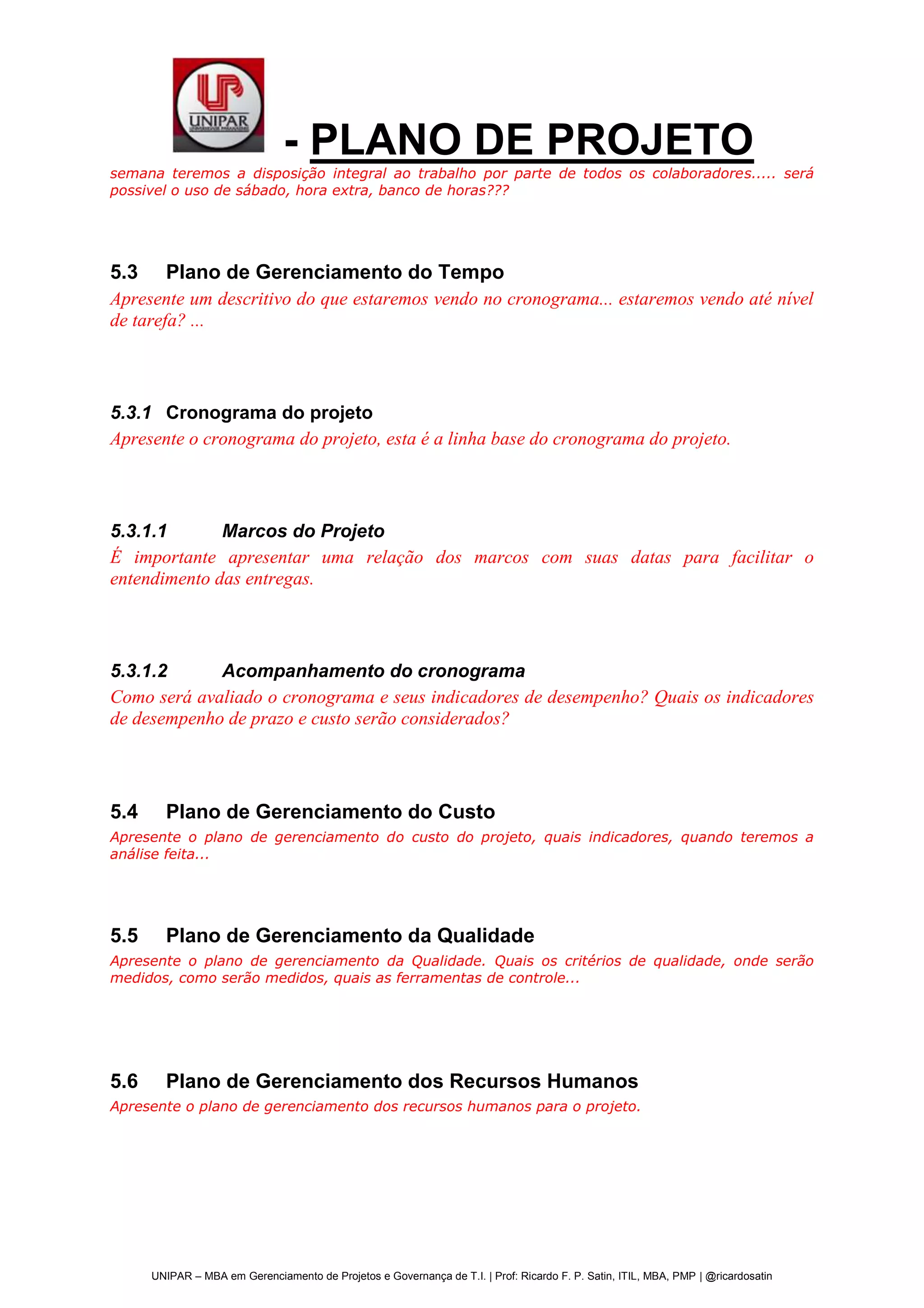 Plano de Projetos | DOCX