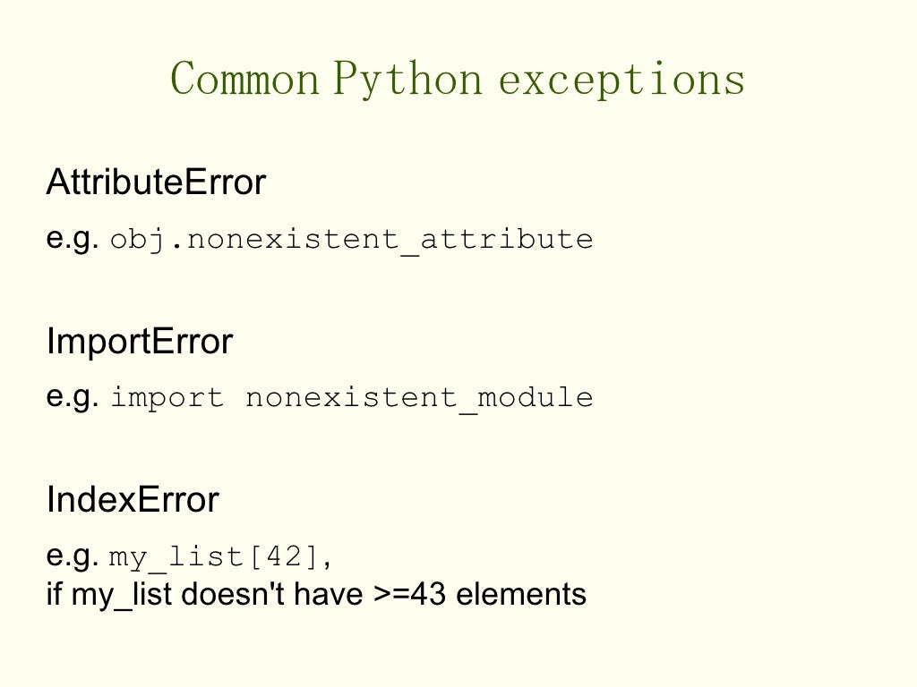 Common Python exceptions AttributeError