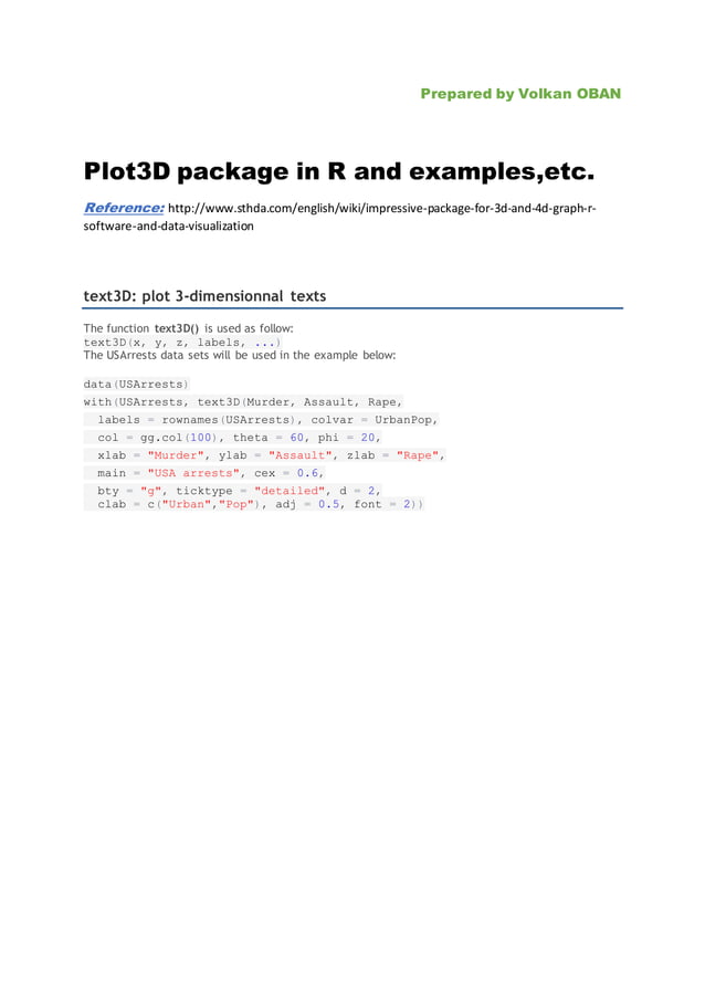 Plot3D Package and Example in R.-Data visualizat,on | PDF