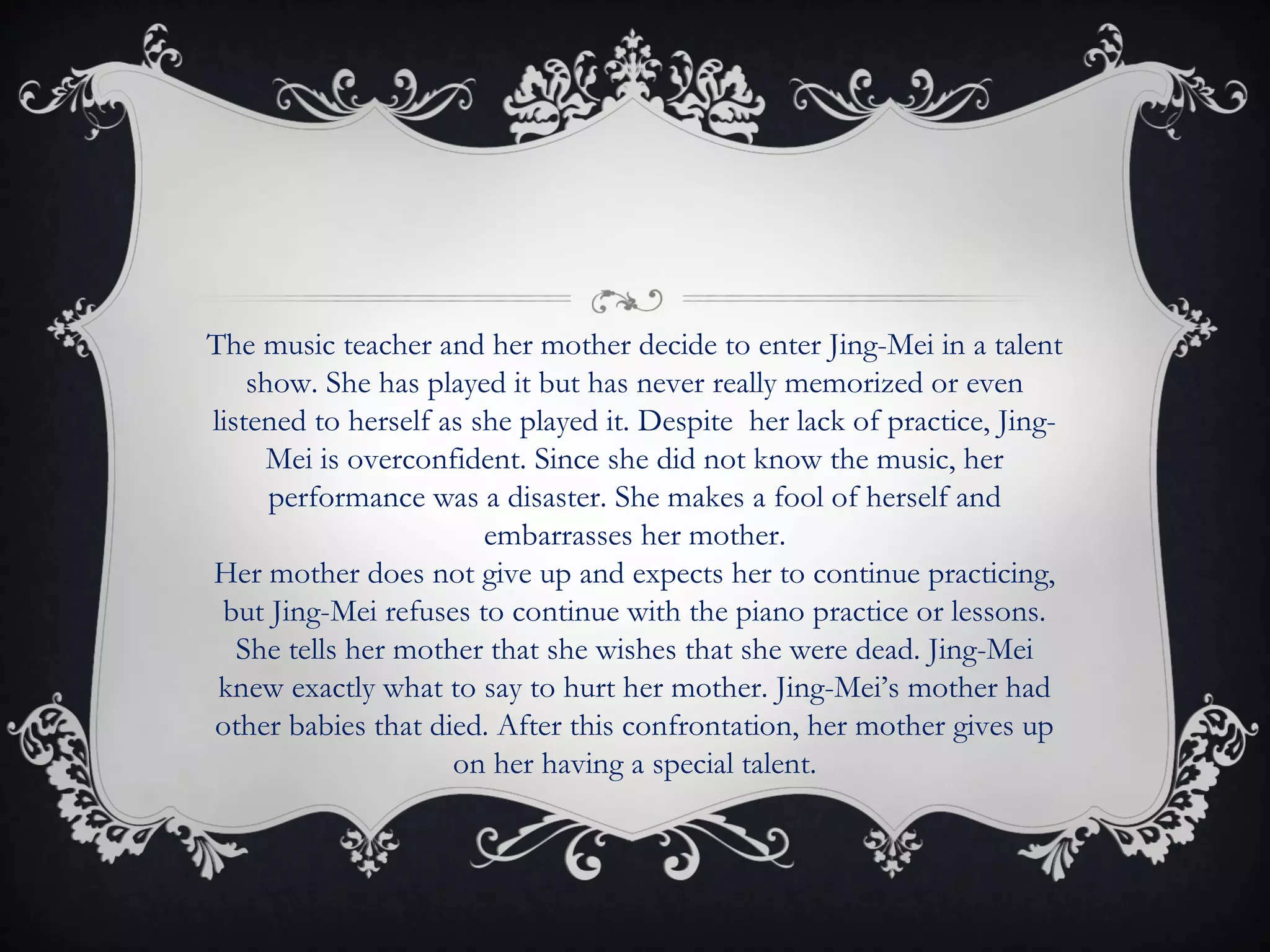 Plot analysis of two kinds by amy tan | PPT