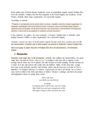 Plot of Oedipus Rex is best tragic plot according to Aristotle | PDF