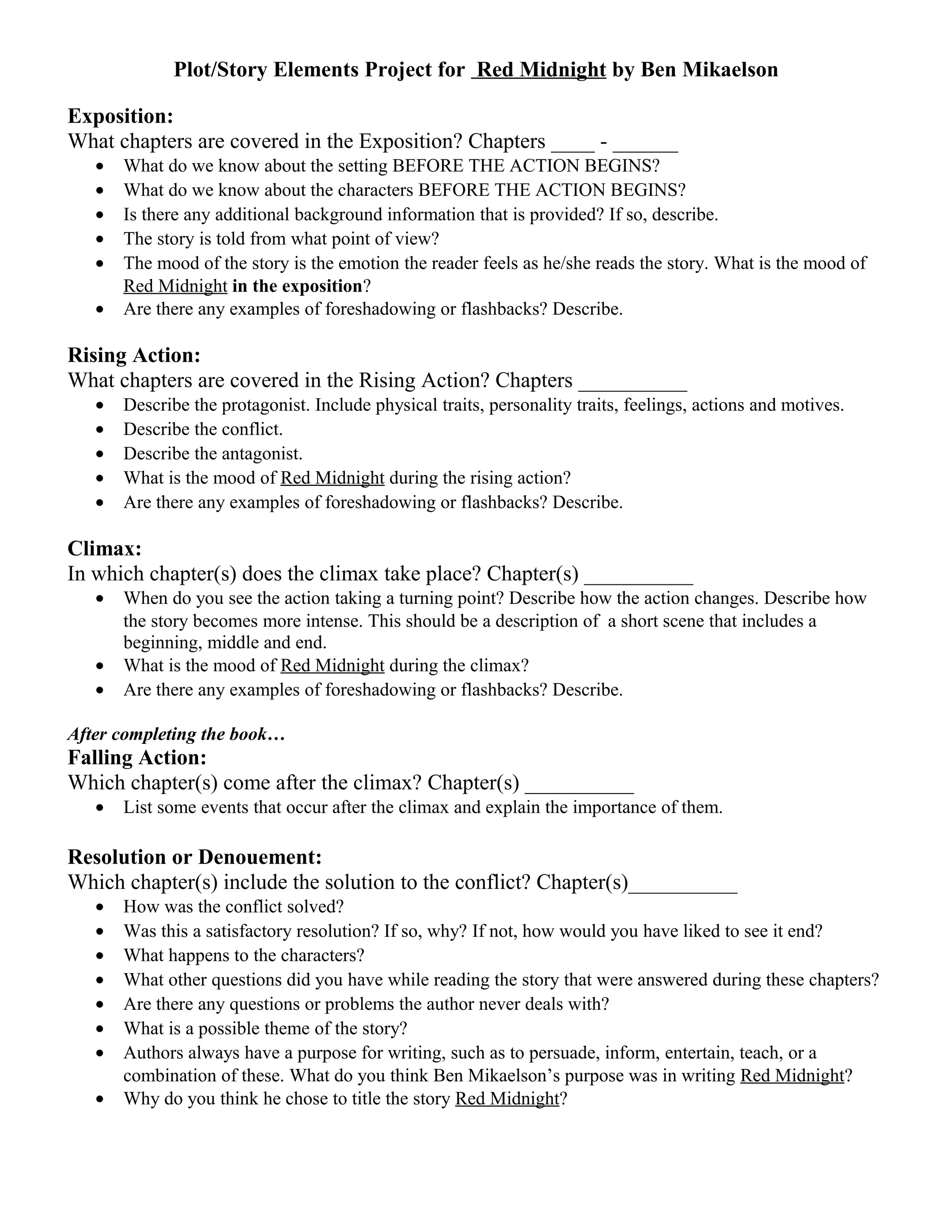 Plot project story elements red midnight | DOC