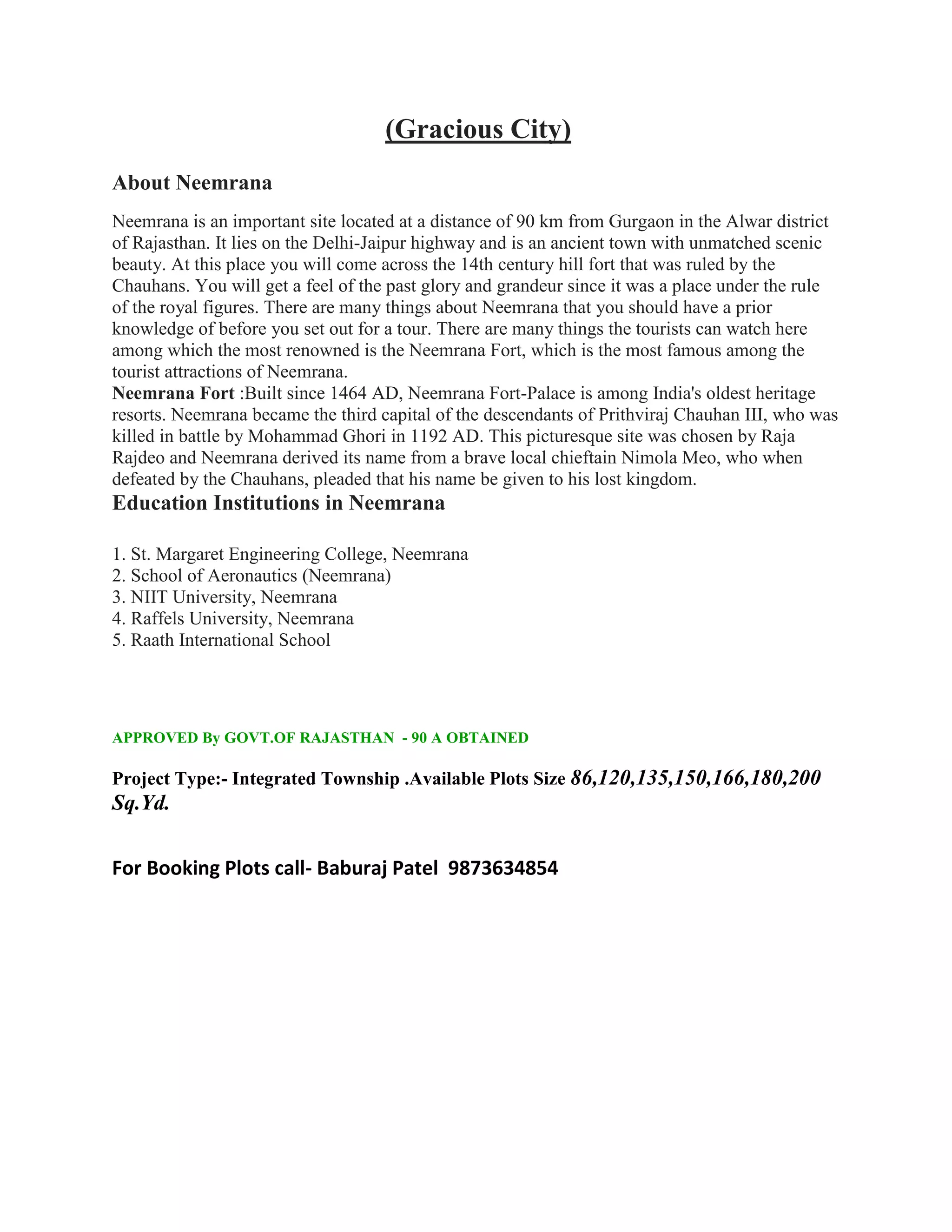 Plots in neemrana behror,nh8 2 | DOCX