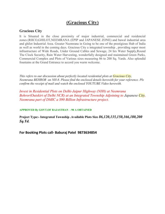 Plots in neemrana behror,nh8 4 | DOCX