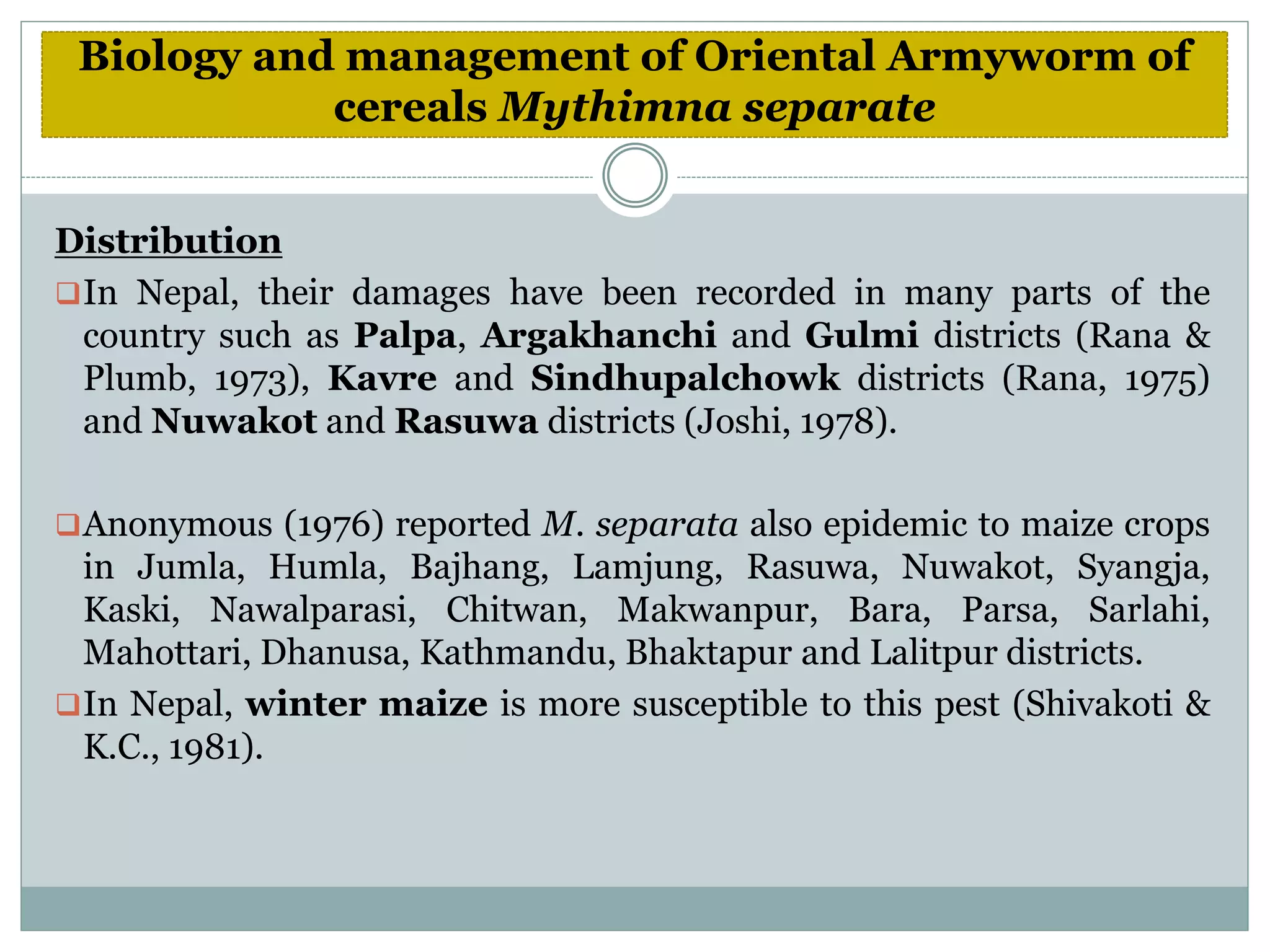 Biology and management of armyworm of cereals Mythimna separata walker ...
