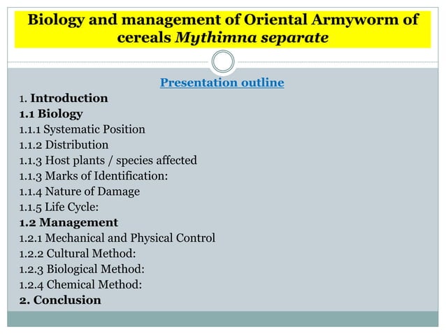 Biology and management of armyworm of cereals Mythimna separata walker ...