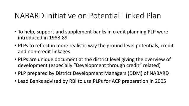 Potential Linked Plan of NABARD and its importance in DCP (District Credit Plan) | PDF ...