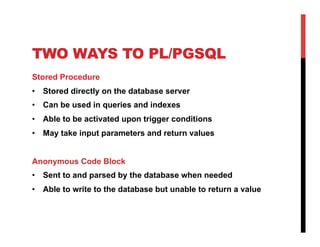 PL/pgSQL - An Introduction on Using Imperative Programming in PostgreSQL | PPTX