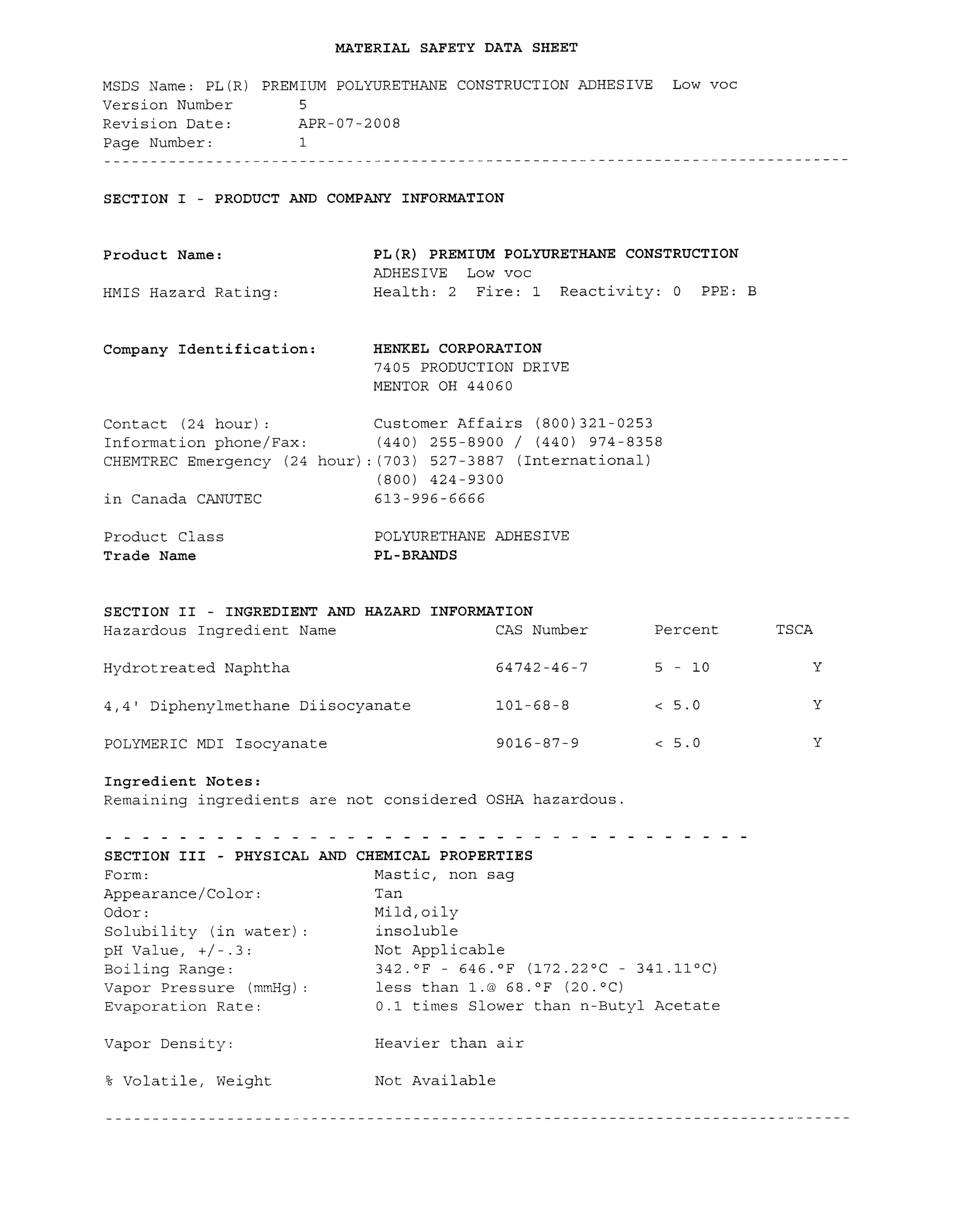 PL Premium MSDS | PDF
