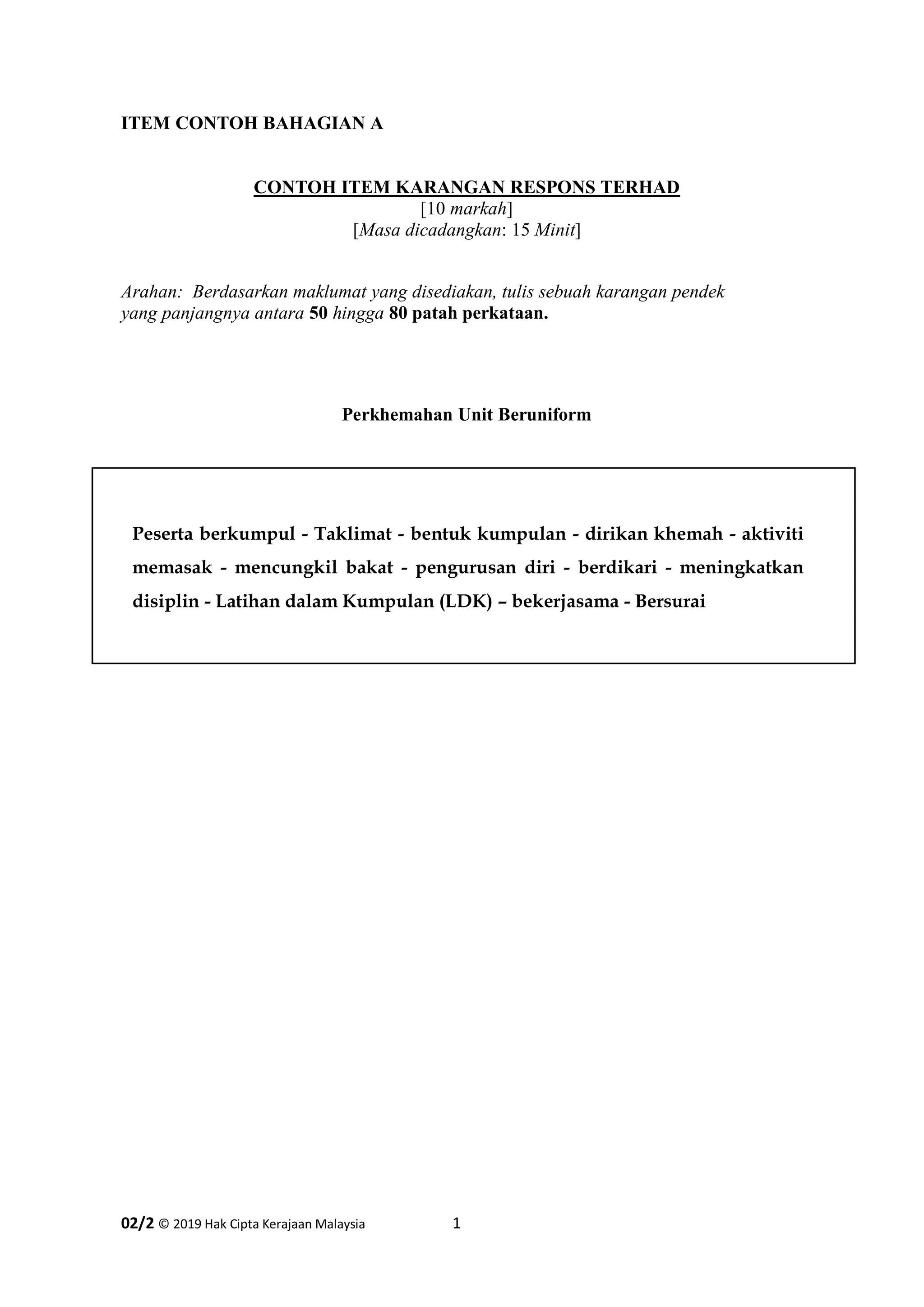 02 1 ITEM CONTOH BAHAGIAN A-KARANGAN RESPON TERHAD | PDF