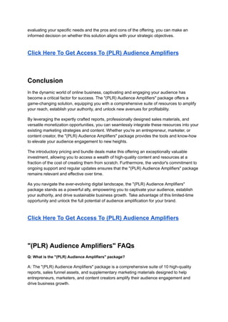 (PLR) Audience Amplifiers: Amplify Your Audience and Skyrocket Your Profits | PDF