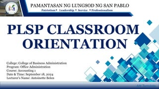 PLSP-CLASSROOM-ORIENTATION-CBA.pptxhbfjsbj | PPTX