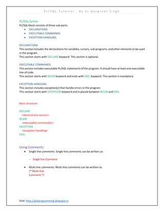 Pl Sql For Beginners Pl Sql Tutorial 1 Pdf