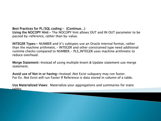 Pl sql best practices document | PPT