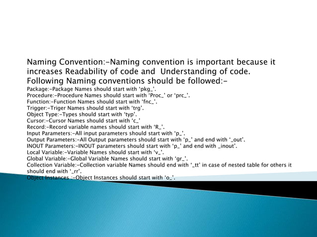 Pl sql best practices document | PPT