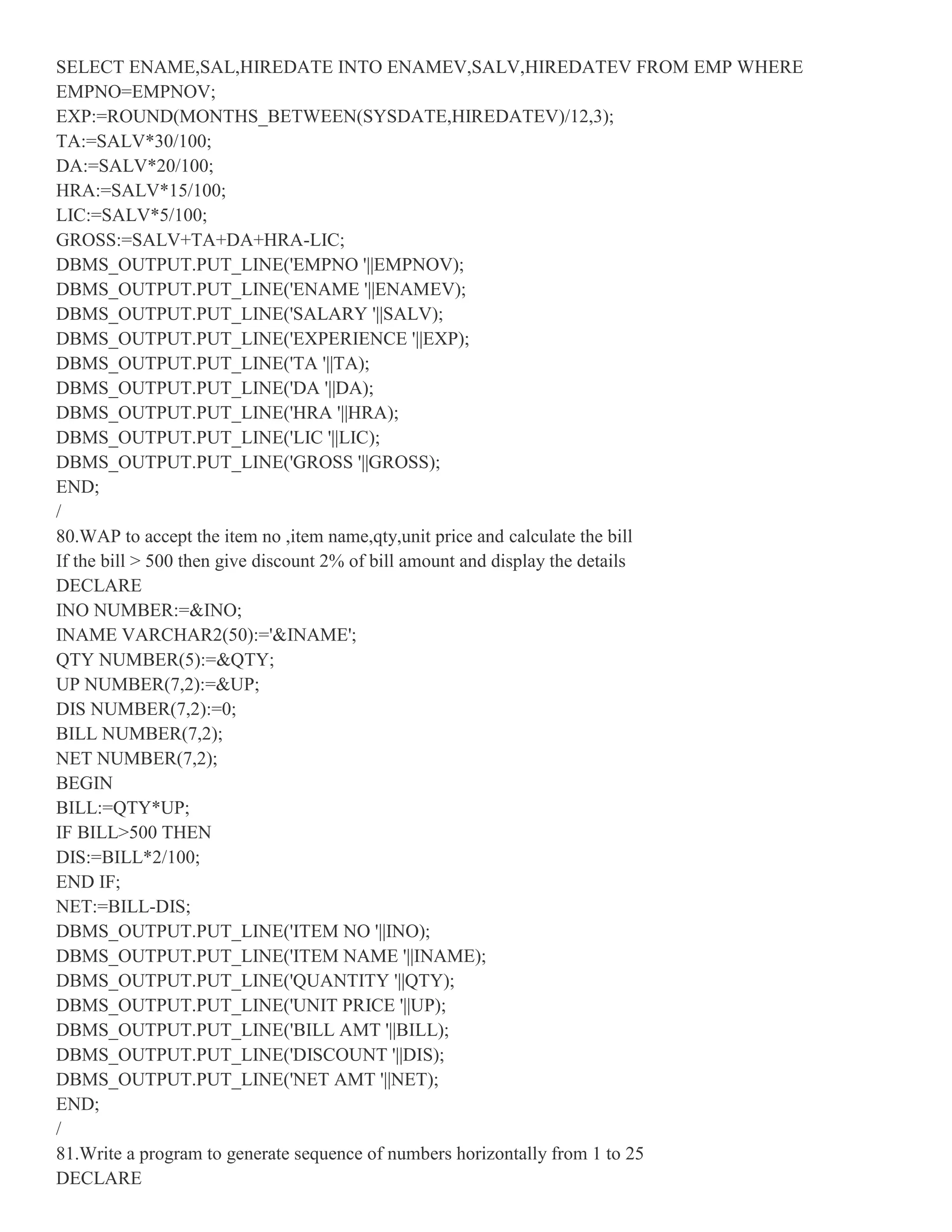 PL /SQL program UNIT 5 DMS 22319 | PDF