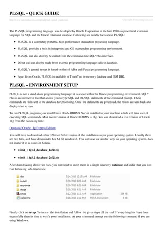 Plsql quick guide | PDF | Databases | Computer Software and Applications