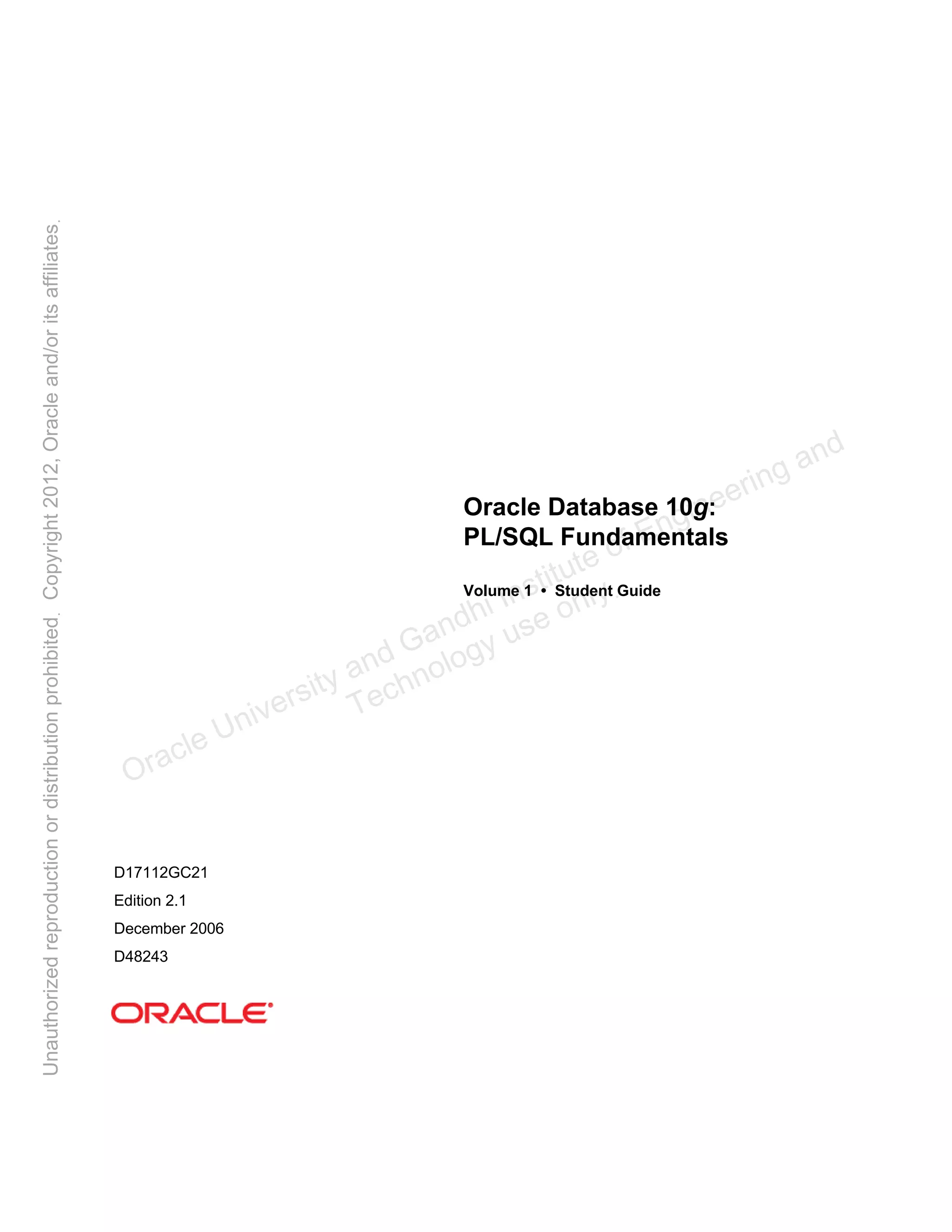 Pl sql student guide v 1 | PDF