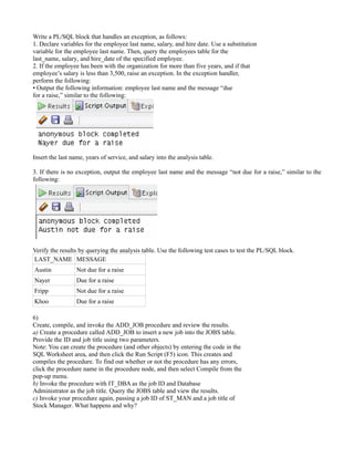 Plsql task | DOC | Databases | Computer Software and Applications