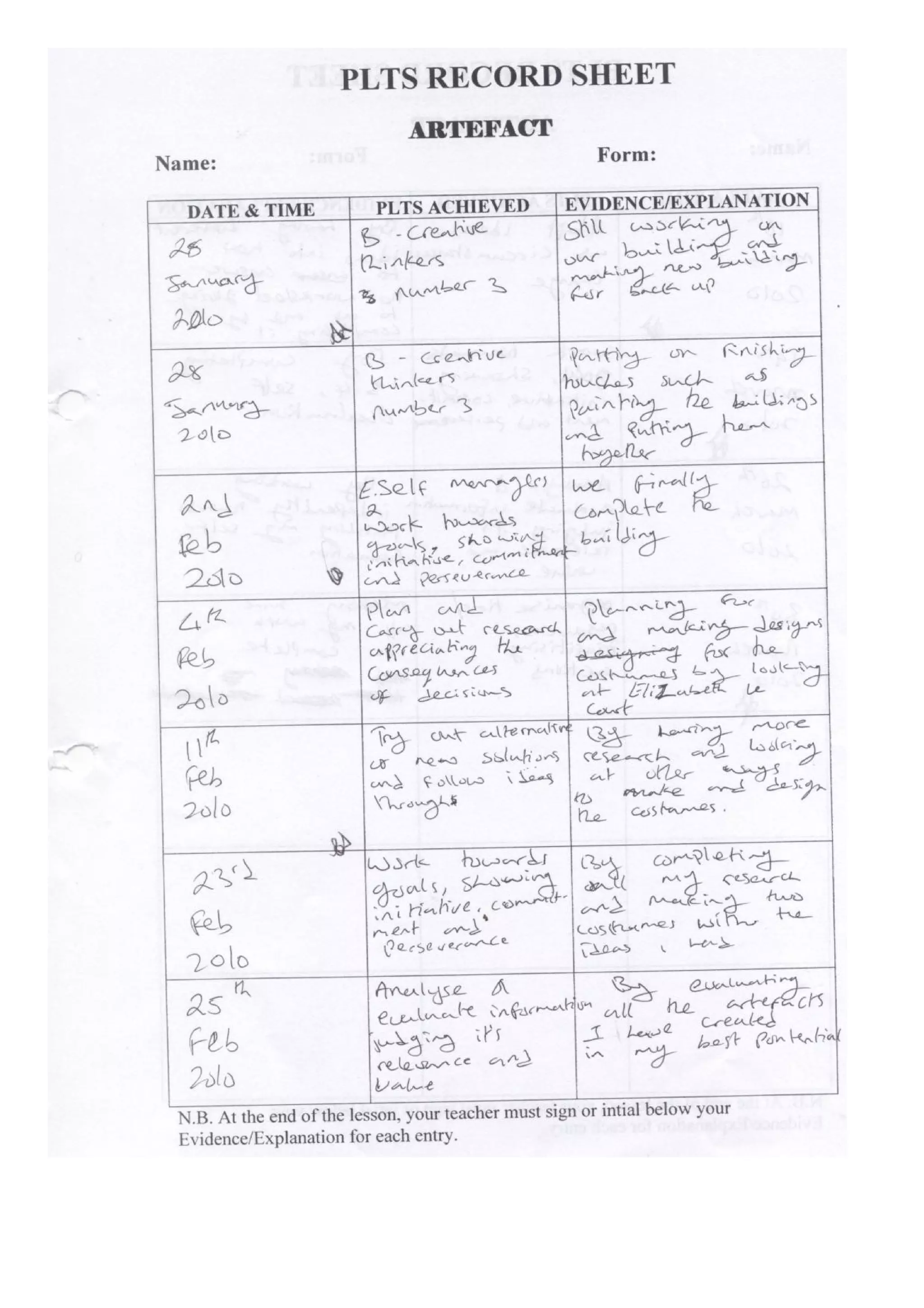 Pls record sheet | DOC
