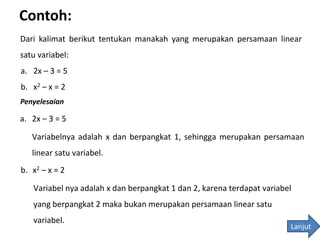 Persamaan Linear Satu Variabel | PPTX