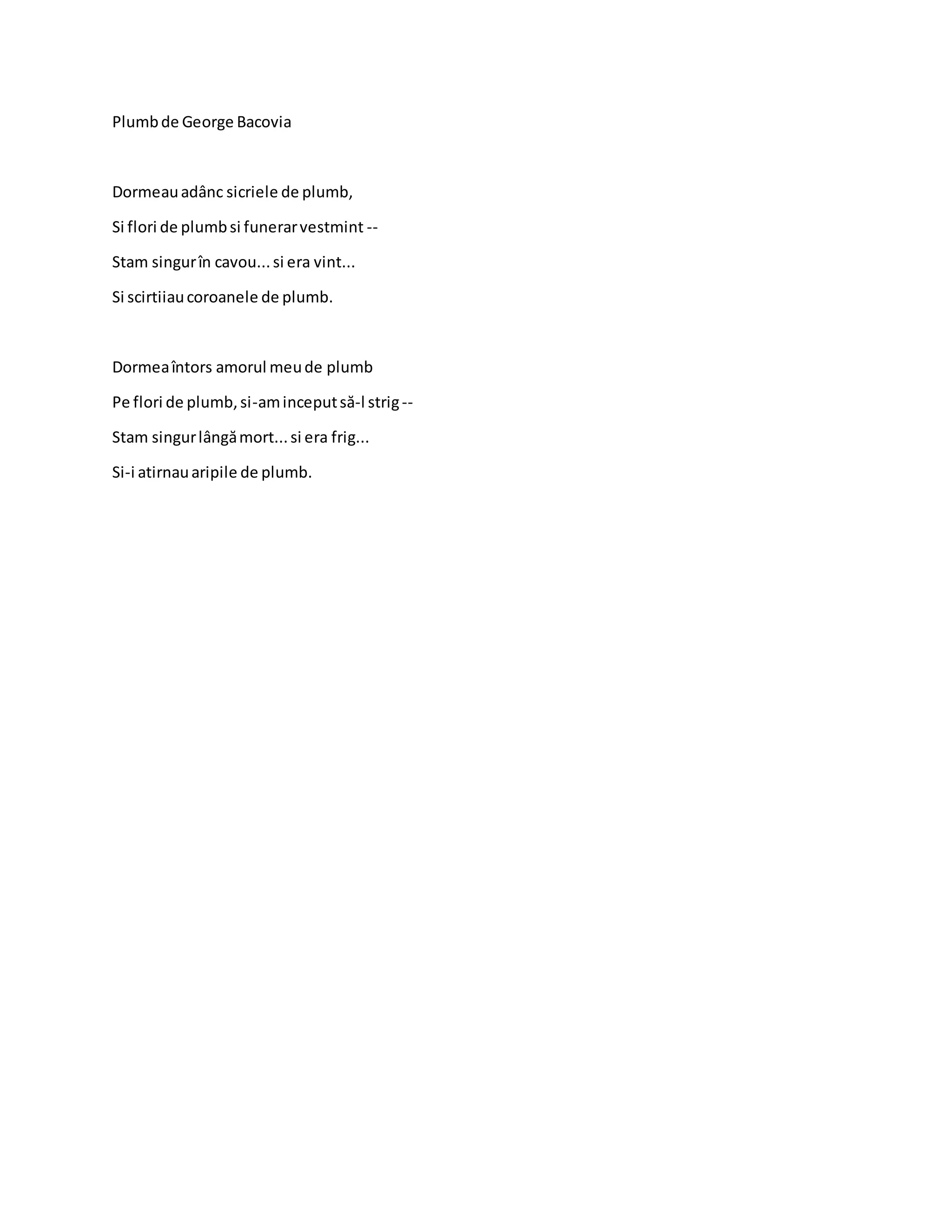 Plumb de george bacovia | DOCX