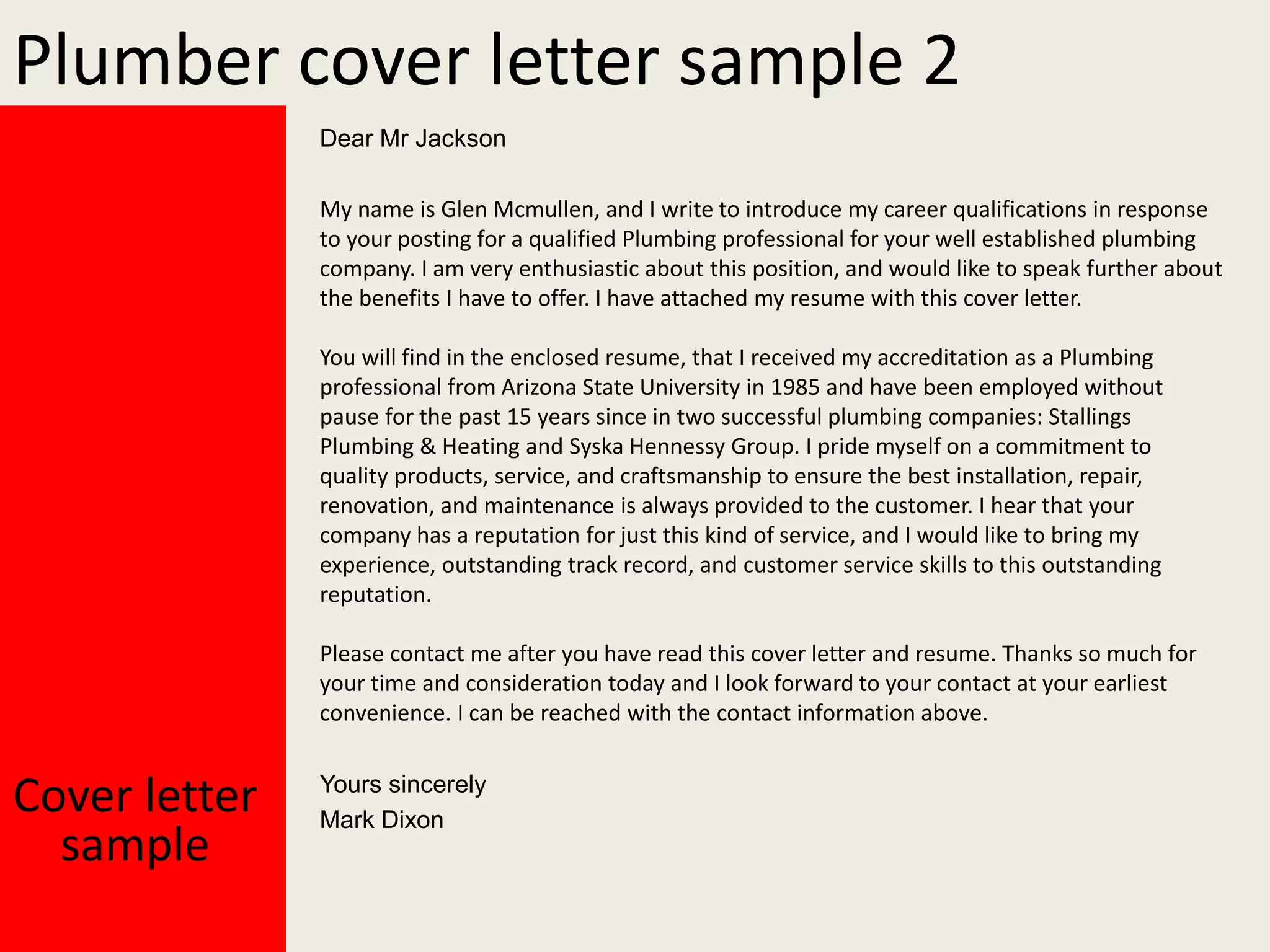 Plumber cover letter | PPTX