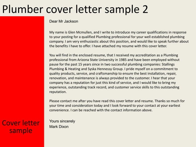 Plumber cover letter | PPT