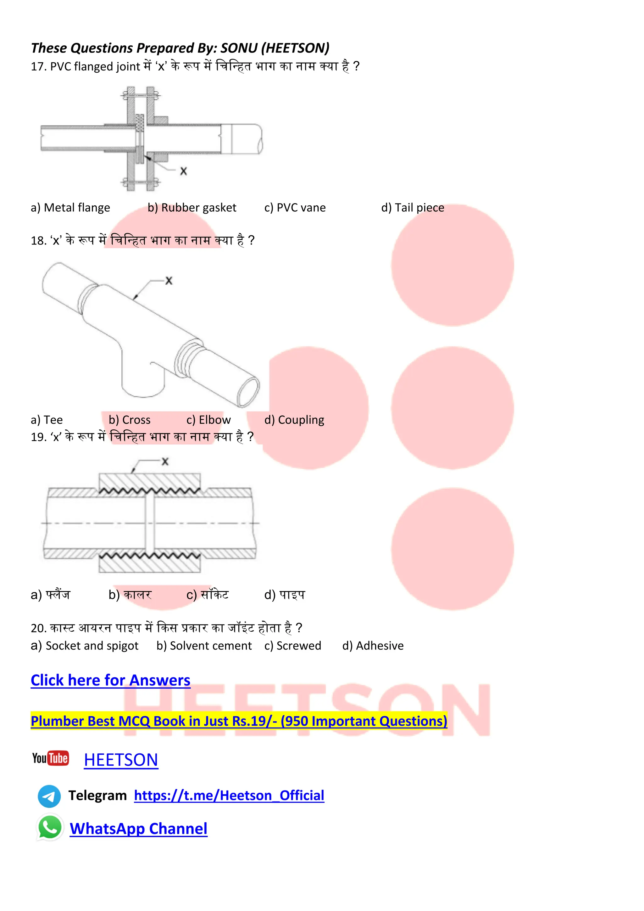 Plumber ITI Pipe and Fitting Question Bank | PDF