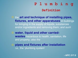 Plumbing and Sanitary Overview, master plumbers | PPT