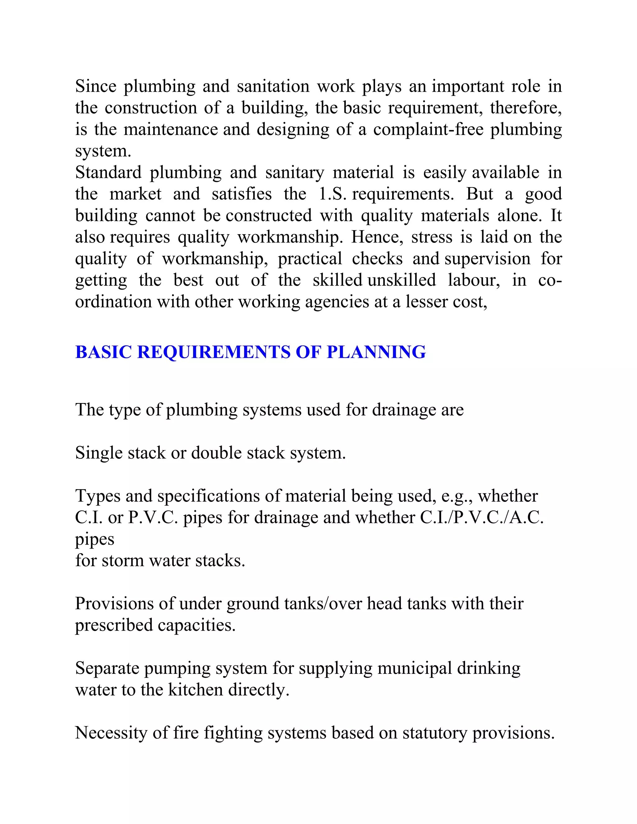 Plumbing and sanitation work items used in building construction | PDF
