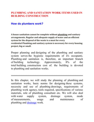 Plumbing and sanitation work items used in building construction | PDF
