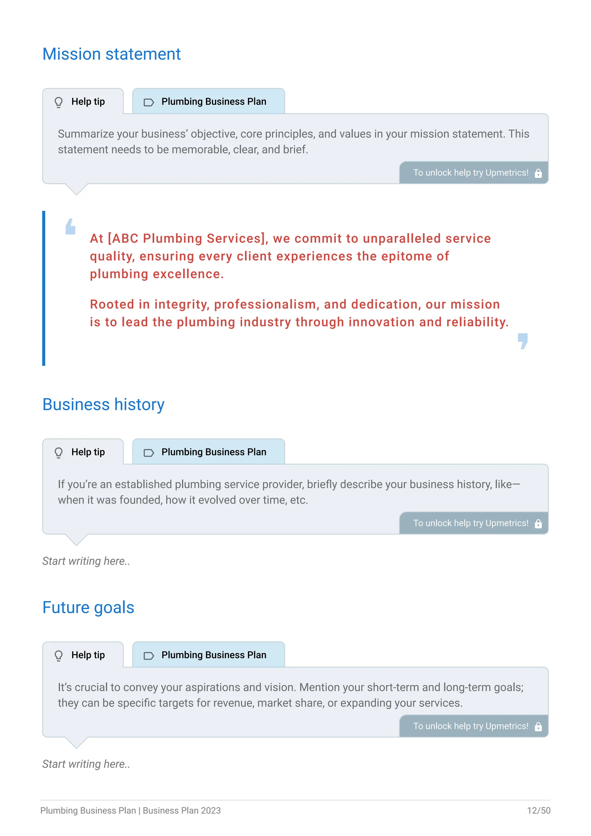 plumbing business plan example | upmetrics | PDF