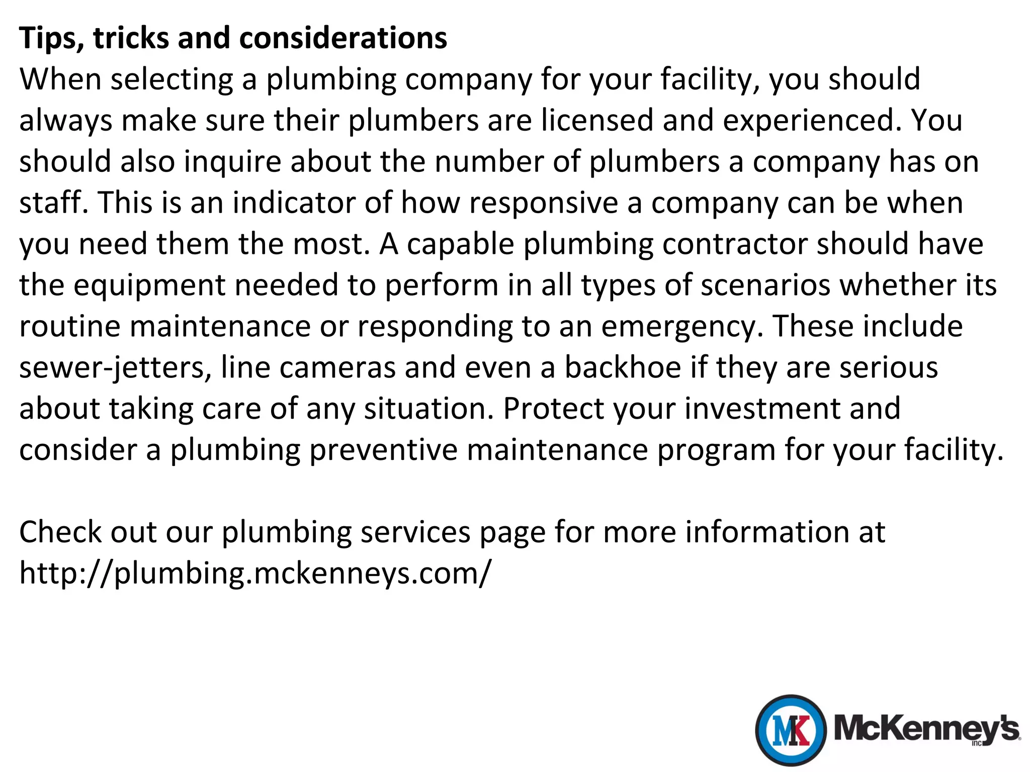 Plumbing Preventive Maintenance in Commercial Buildings | PPT