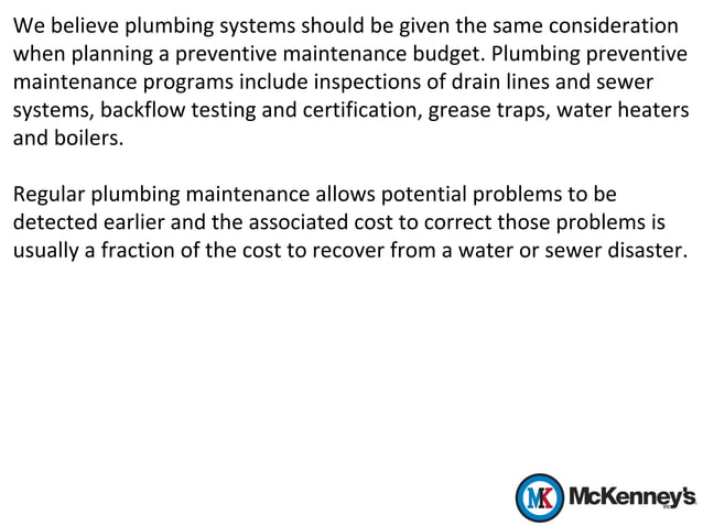Plumbing Preventive Maintenance in Commercial Buildings | PPT