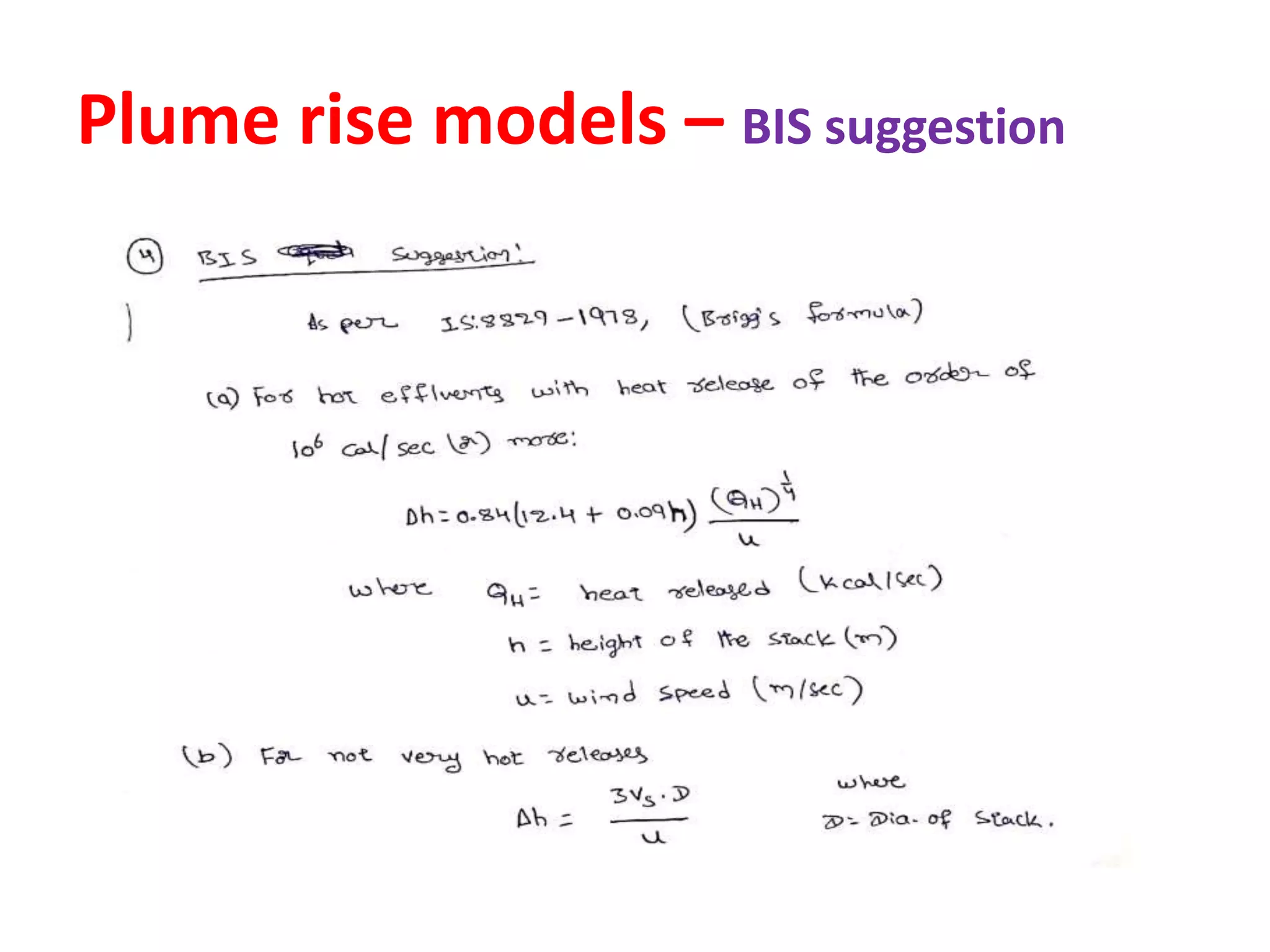 Plume rise and dispersion, models | PPTX